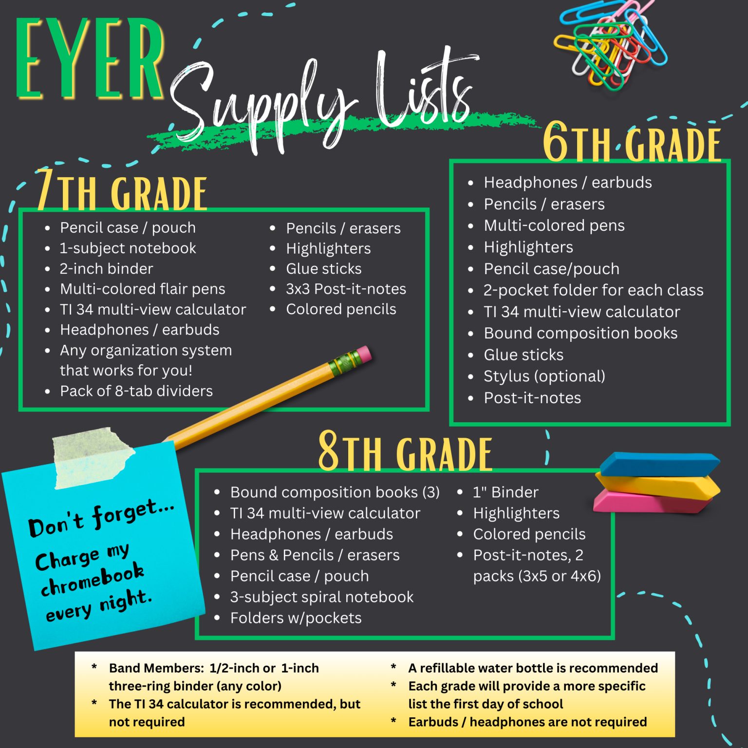 Eyer School Supply Lists – Eyer Middle School