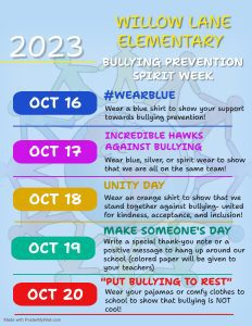 Bully Prevention Spirit Week – Willow Lane Elementary School
